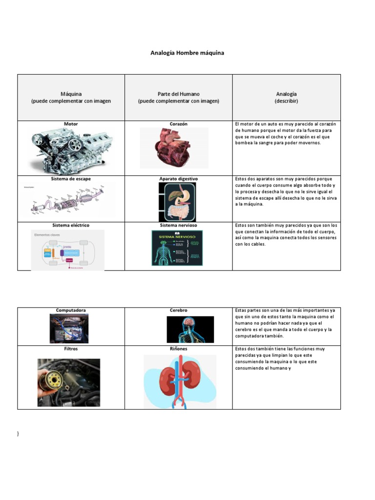 A1P1_Tabla ayuda Analogía Hombre-máquina_ciclo de vida | PDF