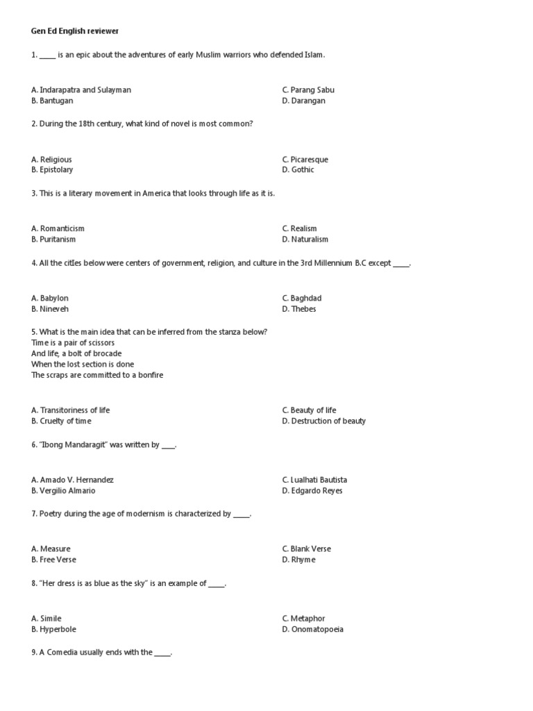 Gen Ed English Reviewer | PDF | Divine Comedy | Poetry