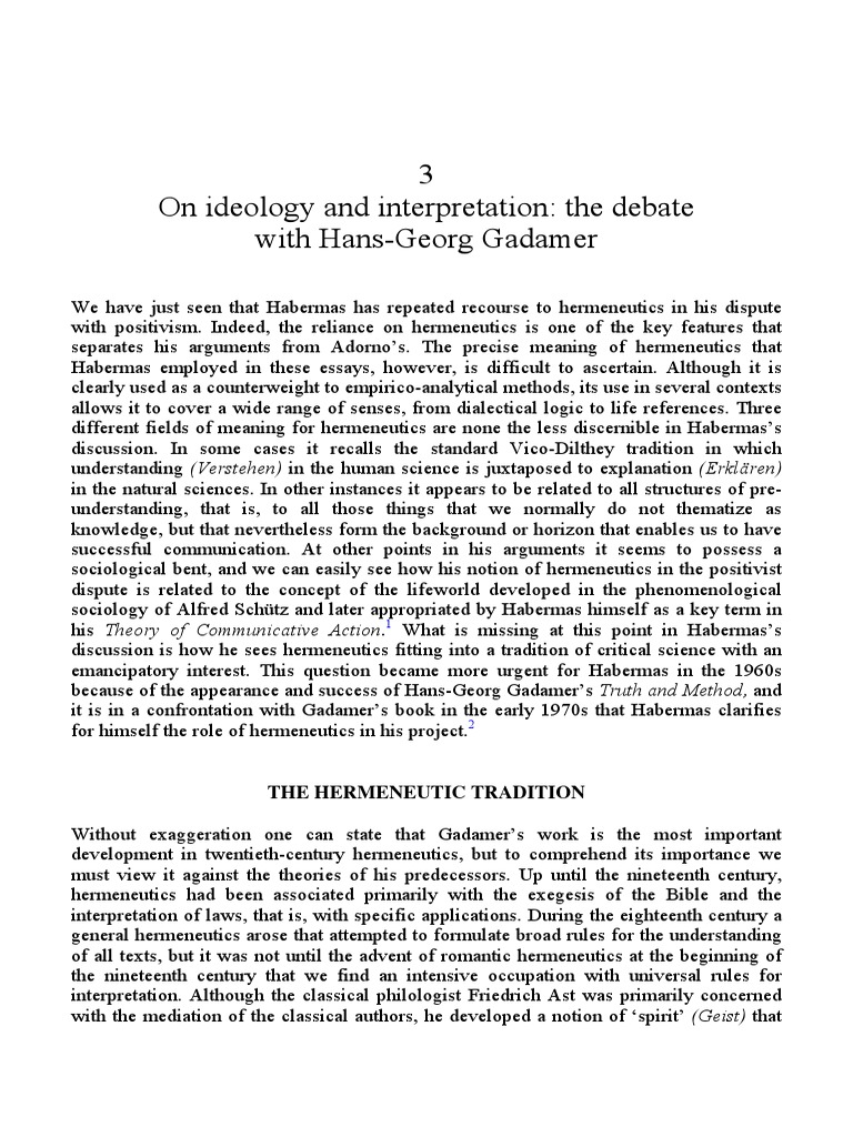 3 On Ideology and Interpretation: The Debate With Hans-Georg Gadamer ...