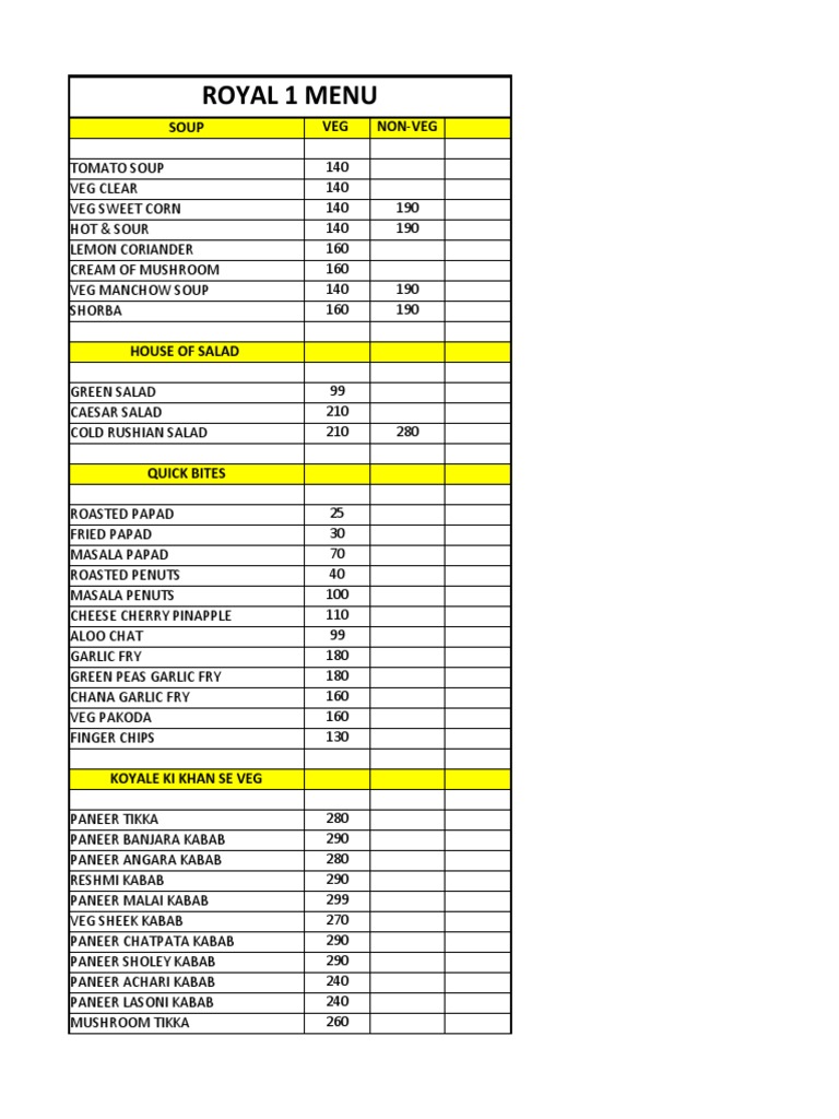 Royal 1 Menu | PDF