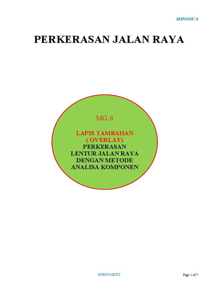 Contoh Perhitungan Lapis Tambahan (Overlay) Metode Analisa Komponen | PDF