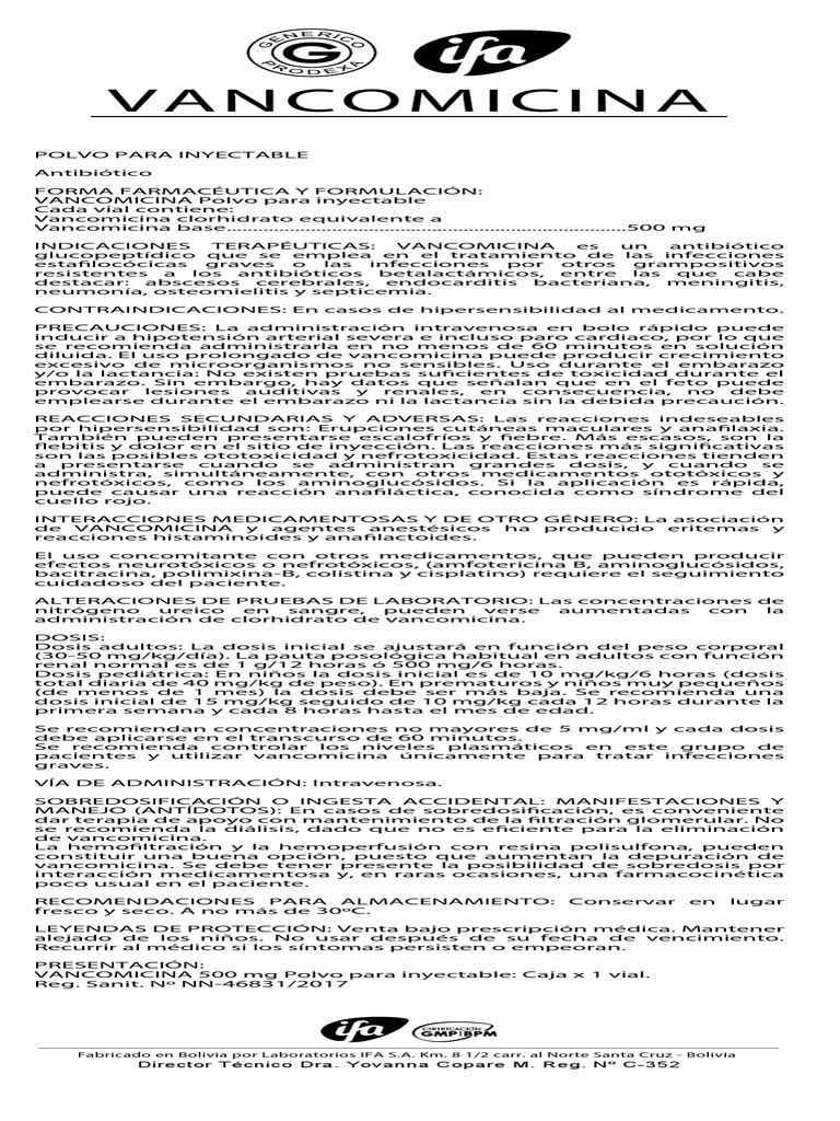 Vancomicina 500 MG | PDF | Medicamentos con receta | Drogas