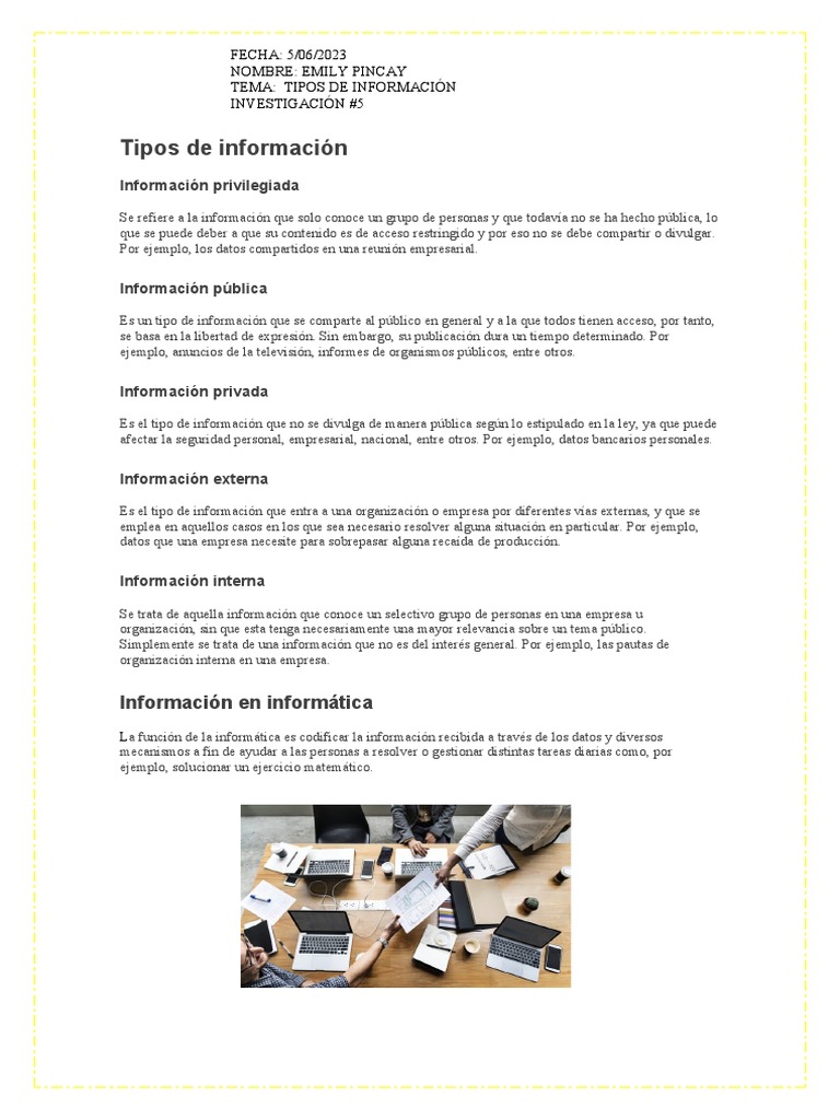 Tipos De Información Clasificación Y Ejemplos Pdf