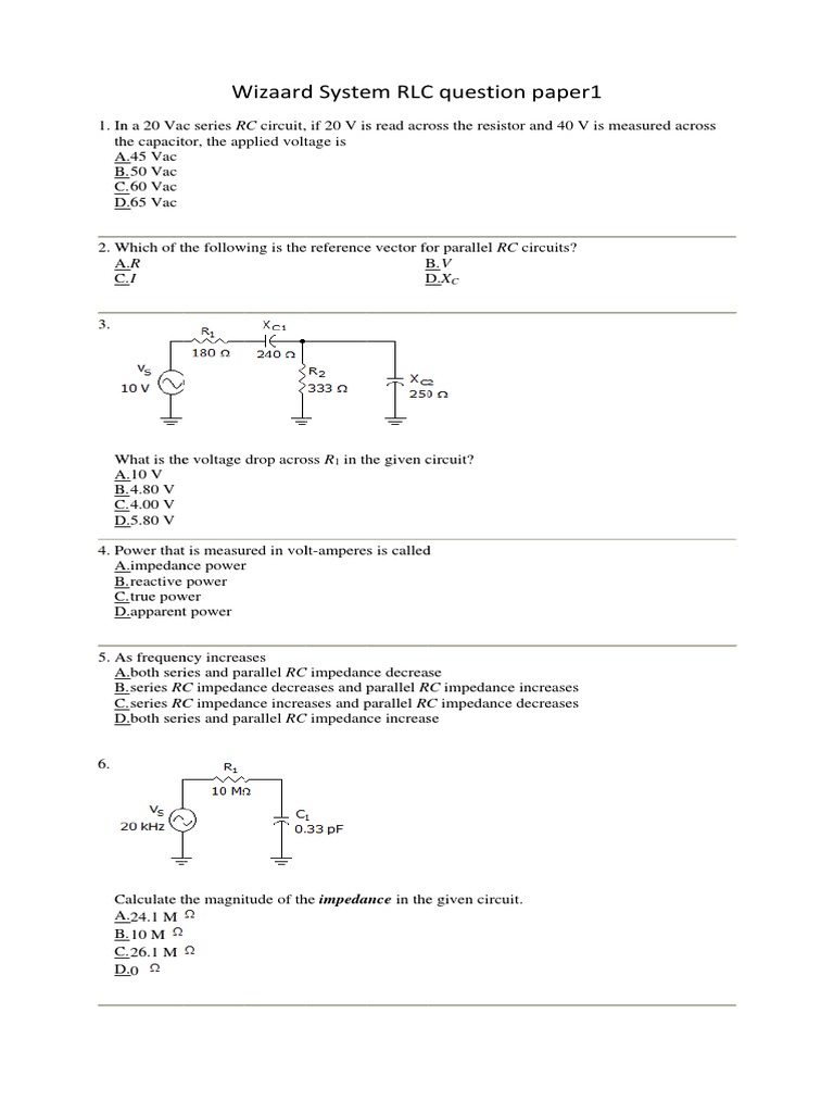 5Q .Wiz RLC question paper1 | PDF | Resonance | Telecommunications Engineering