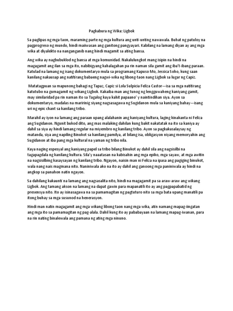 Pagkabura NG Wika - Ligbok | PDF