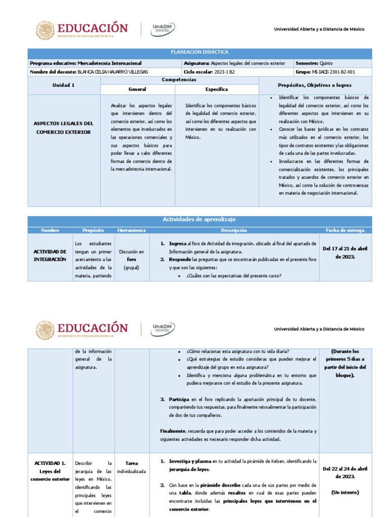 Planeación Didáctica U1 | PDF