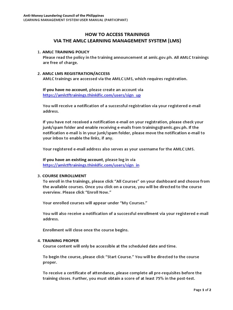 2023 Amlc Trainings User Manual (Participant) (1) | PDF | System Software | Software Engineering