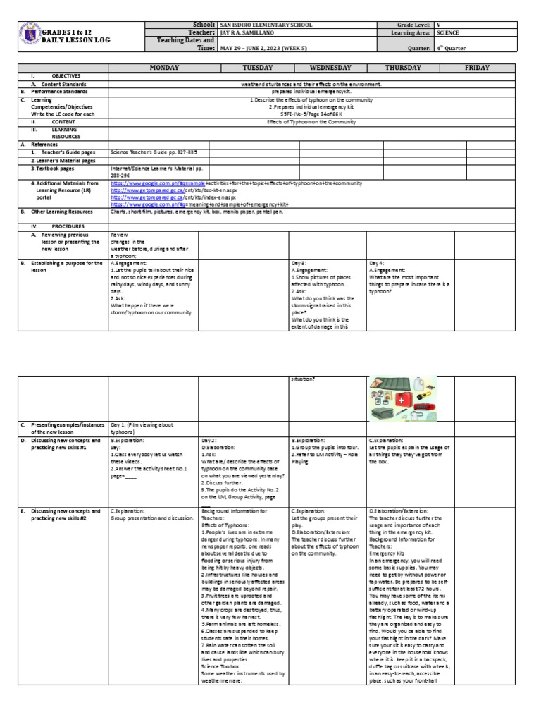 Grade 5 Science Lesson on Typhoons | PDF | Teachers | Learning