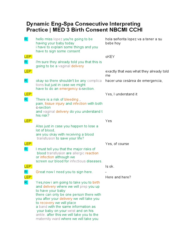 Birth Consent Interpreting Practice | PDF | Language Arts & Discipline | Science & Mathematics
