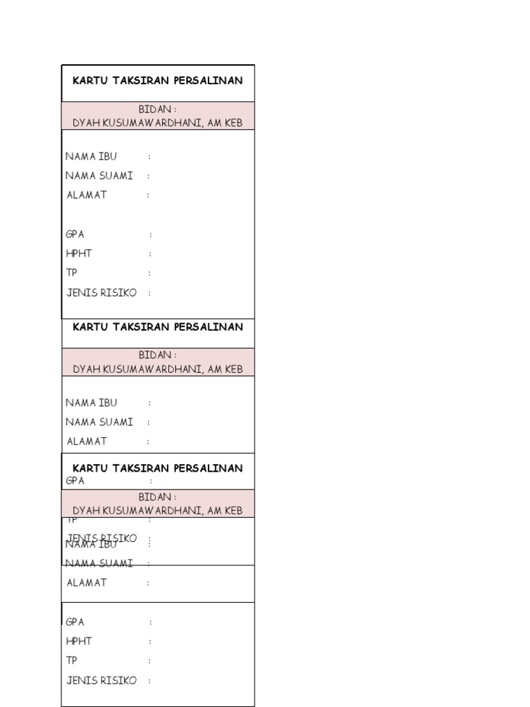 Kartu Taksiran Persalinan | PDF