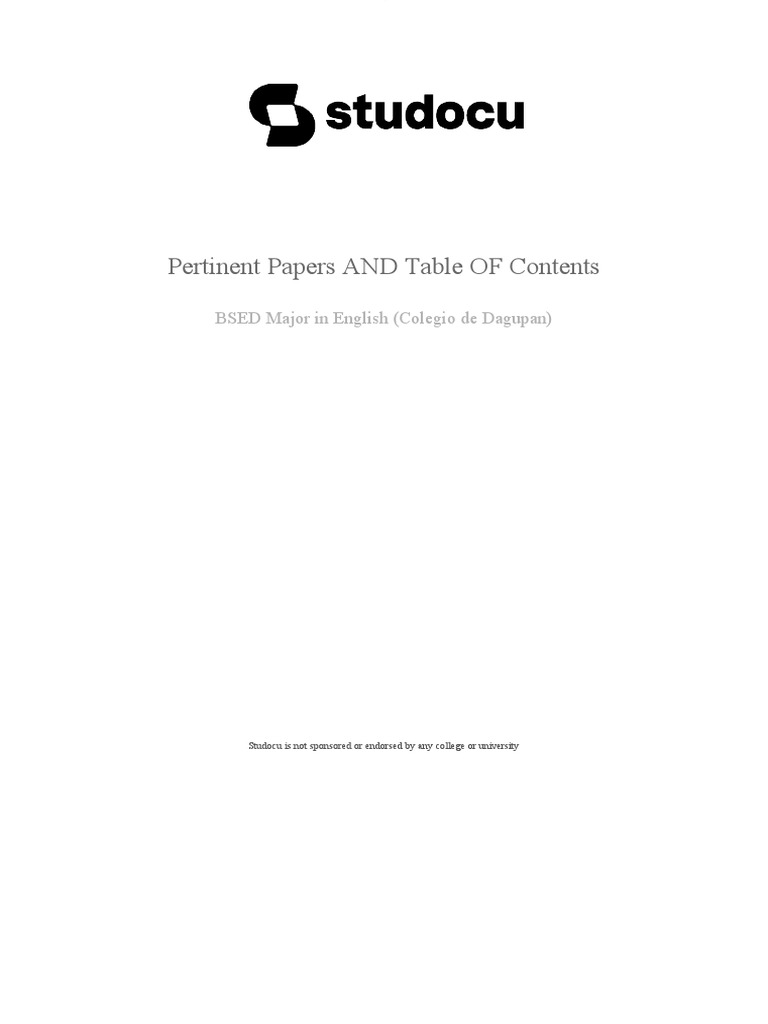 Pertinent Papers and Table of Contents | PDF