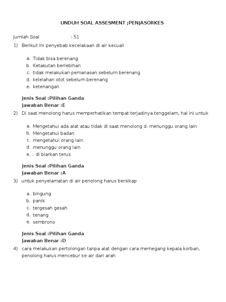 Lembar Soal ASSESMENT PENJASORKES | PDF