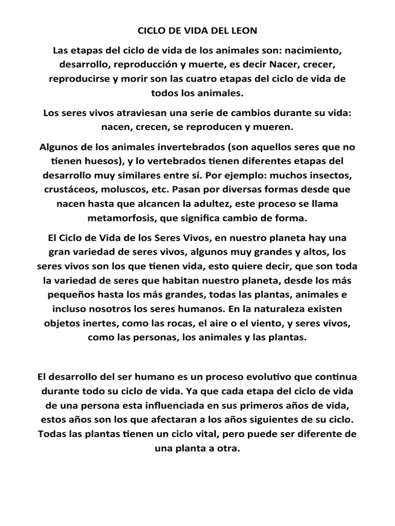 Ciclo de Vida Del Leon | PDF | Vida | Aves