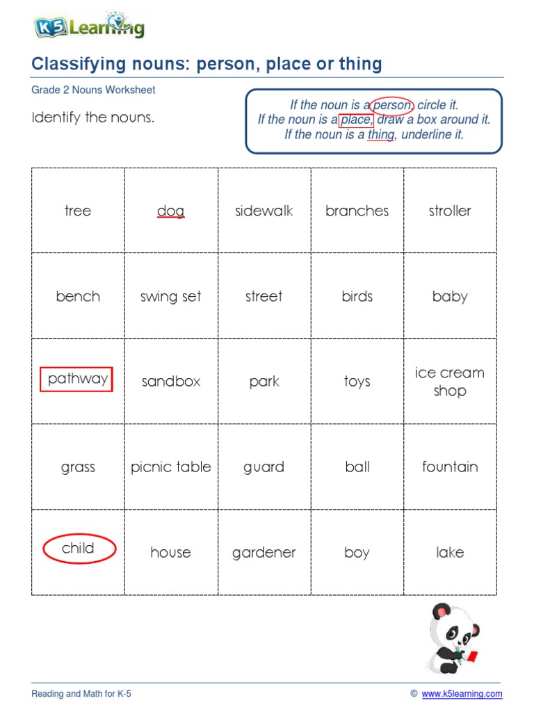 Grade 2 Classify Nouns Person Place Thing B | PDF