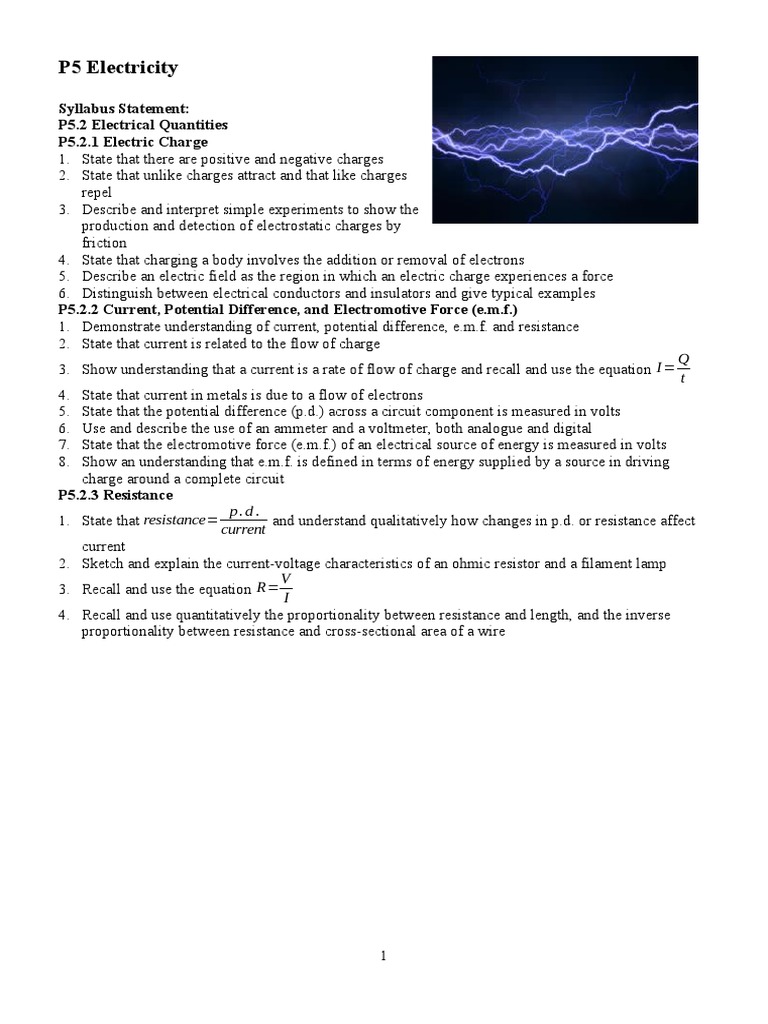 P5 Electricity | PDF | Electrical Resistance And Conductance | Voltage