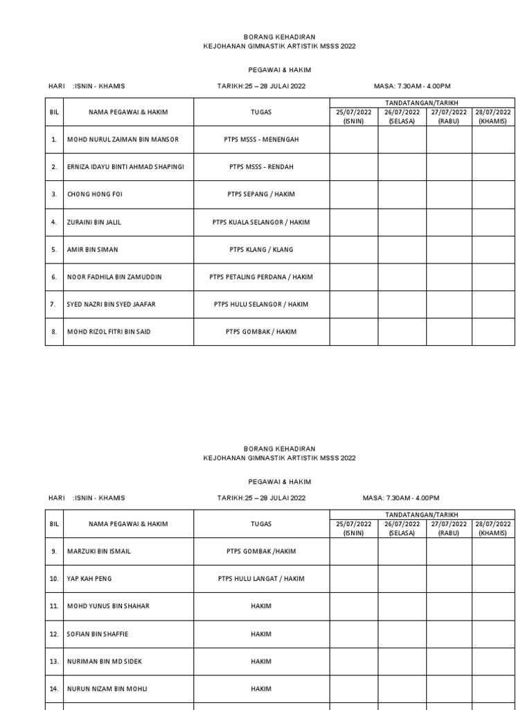 Borang Kehadiran (Ajk) | PDF