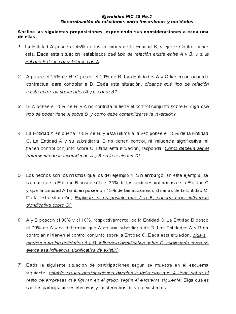 Ejercicios NIC 28 No. 1 Relaciones | PDF