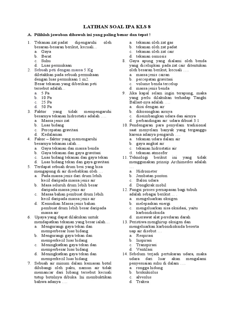 Latihan Soal Ipa KLS 8 | PDF