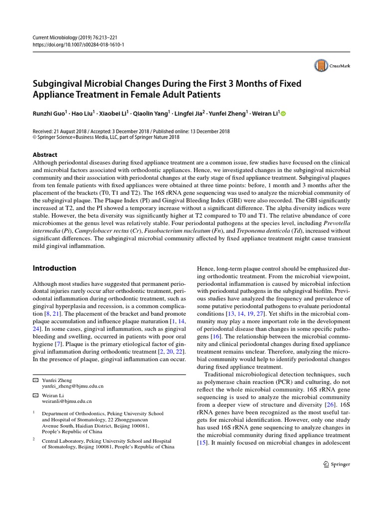 Subgingival Microbial Changes During The First 3 Months of Fixed ...