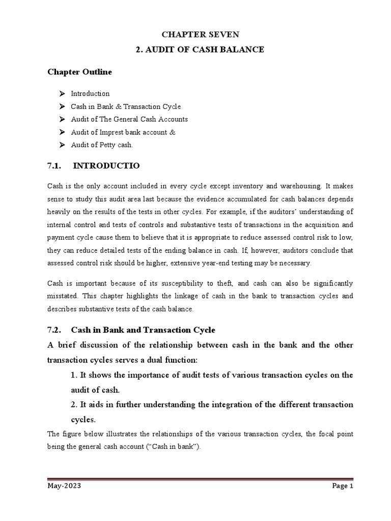 Chapter 7. Audit of Cash Balance | PDF | Audit | Cheque