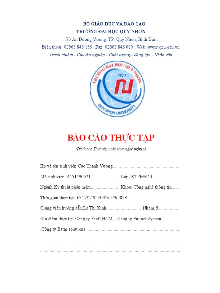 Mau Bao Cao Thuc Tap 2023 | PDF