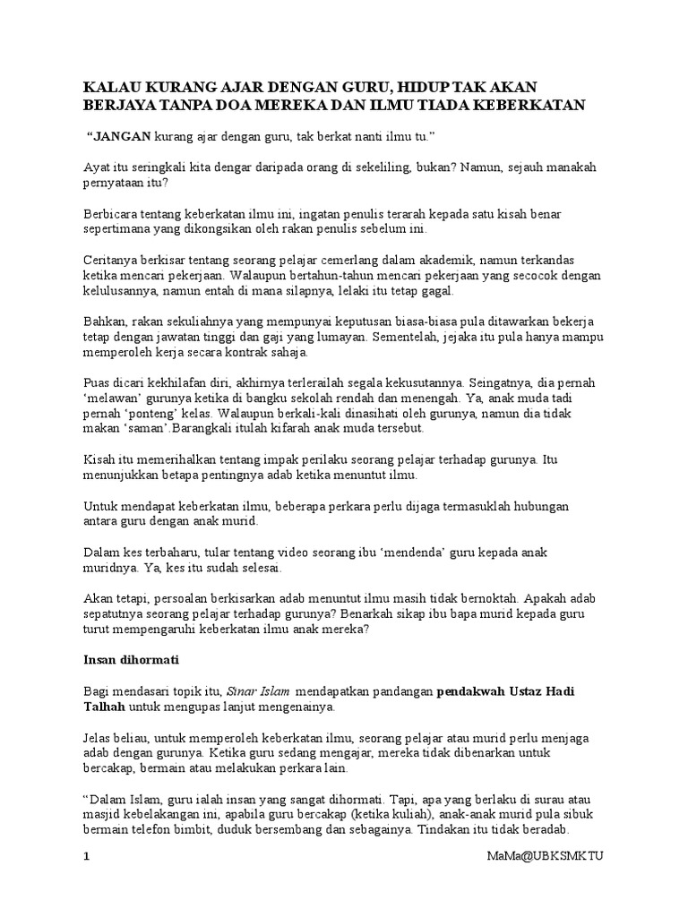 Kalau Kurang Ajar Dengan Guru | PDF
