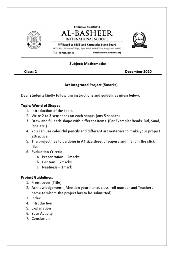 Art Integrated Project and Activity Grade 2 | PDF