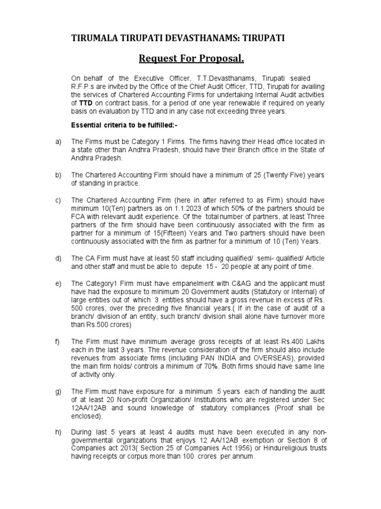 Request For Proposal.: Tirumala Tirupati Devasthanams: Tirupati | PDF ...