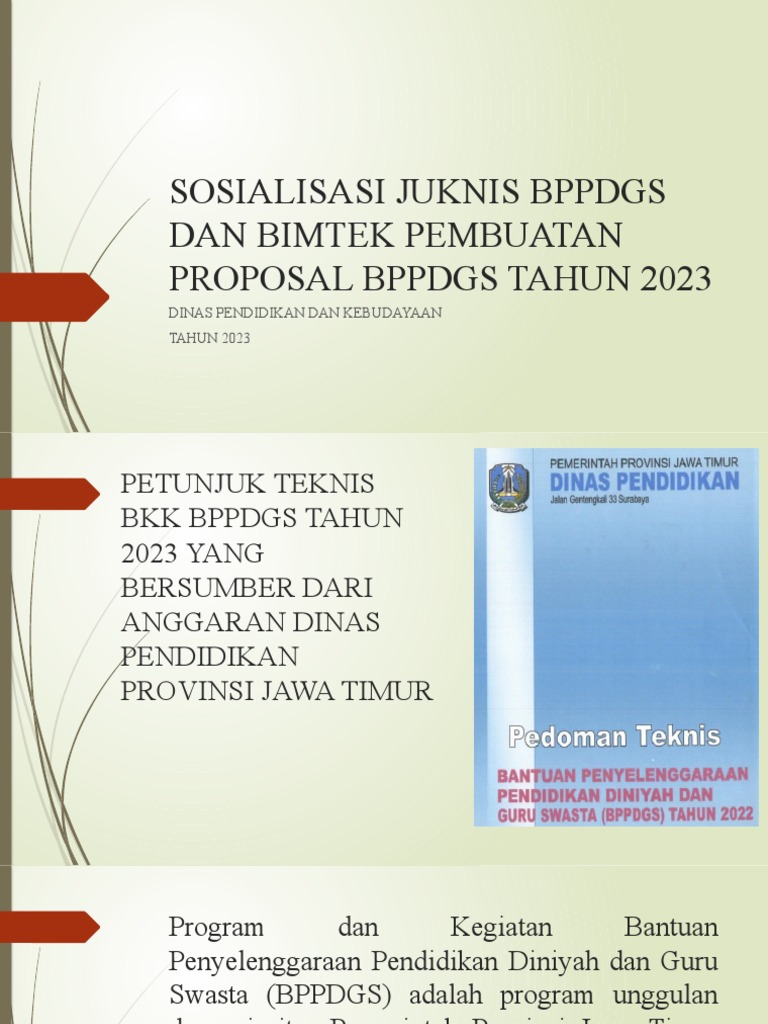 Sosialisasi Juknis Bppdgs Dan Bimtek Pembuatan Proposal Bppdgs 2023 | PDF | Bisnis