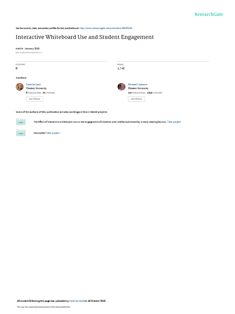 Interactive Whiteboard Use and Student Engagement: January 2016 | PDF