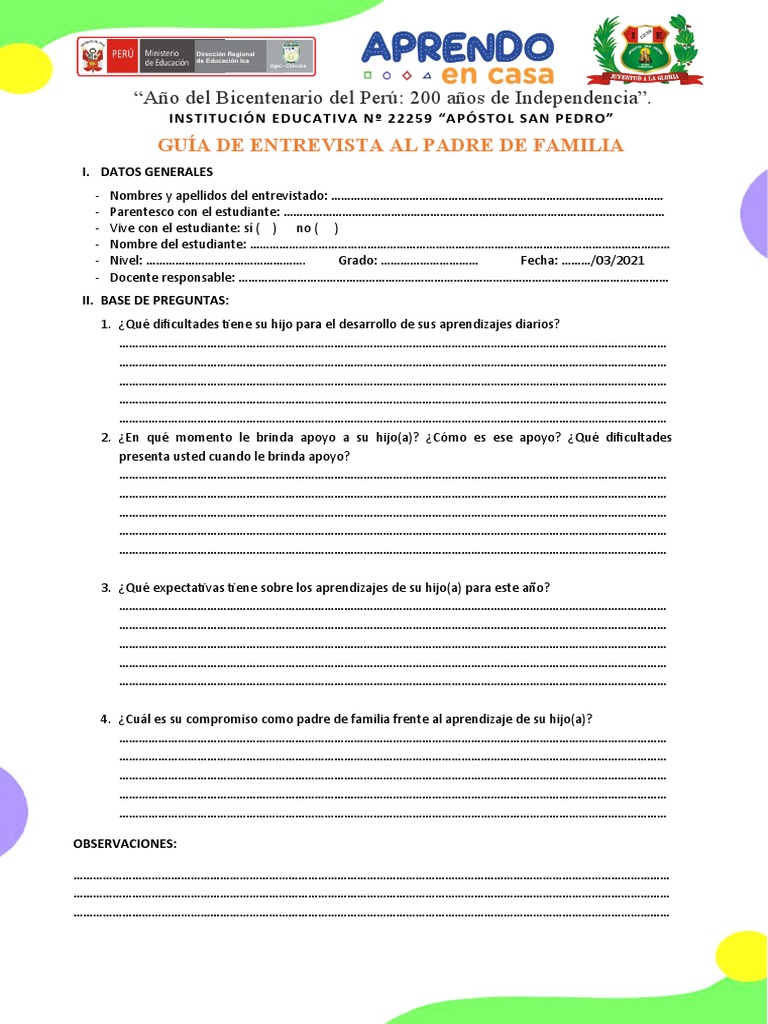 GUÍA DE ENTREVISTA A PADRES DE FAMILIA | PDF