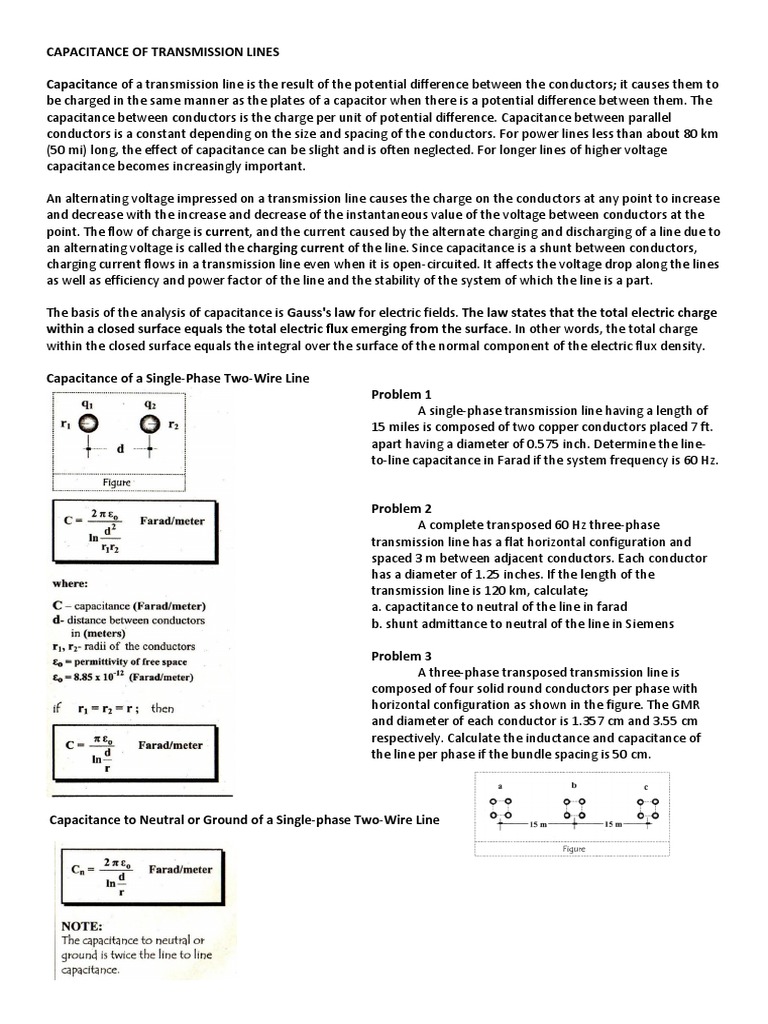 Capacitance Of Transmission Lines Pdf Capacitance Electric Power Transmission