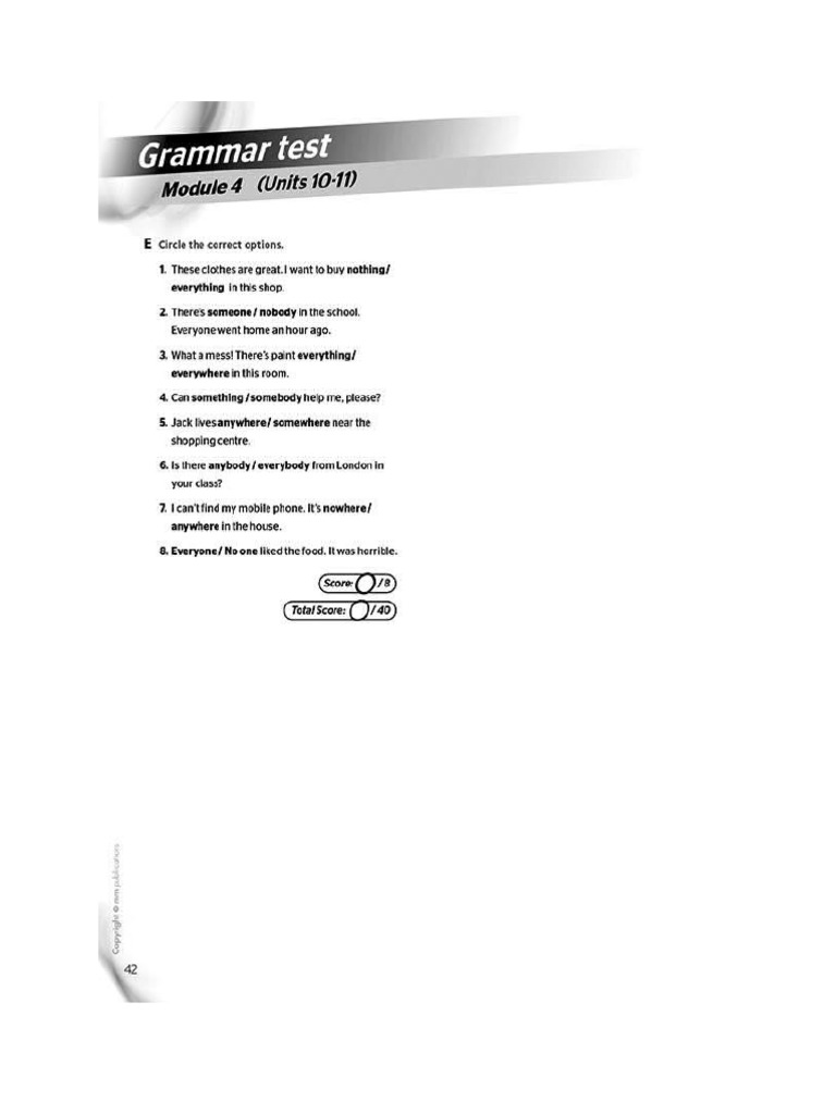 Flyers Grammar Worksheets For Test 4 | PDF