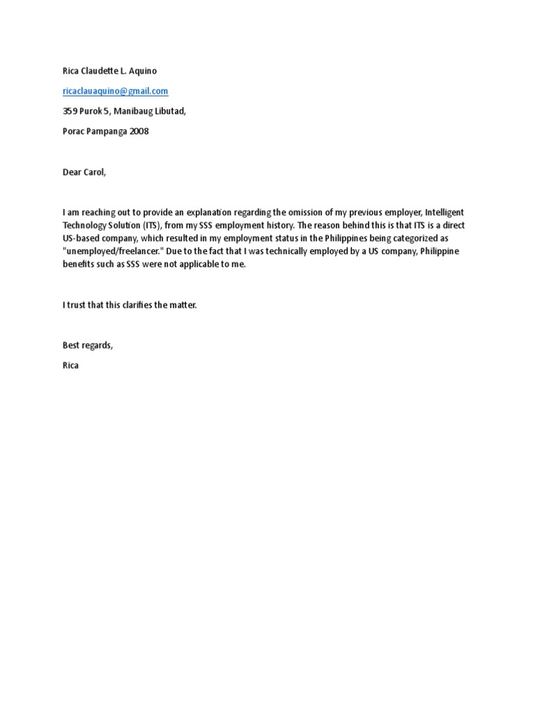 Explanation Letter | PDF