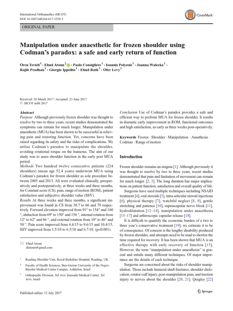 Manipulation Under Anaesthetic For Frozen Shoulder Using Codman 'S ...