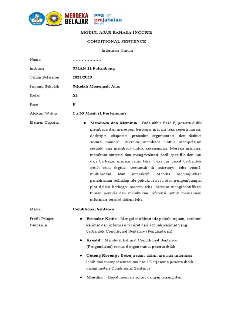 MODUL AJAR Conditional Sentence | PDF