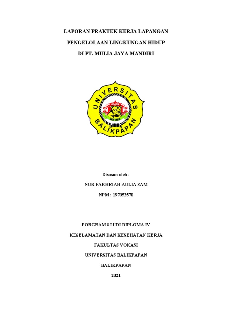 Cover LAPORAN PRAKTEK KERJA LAPANGAN | PDF