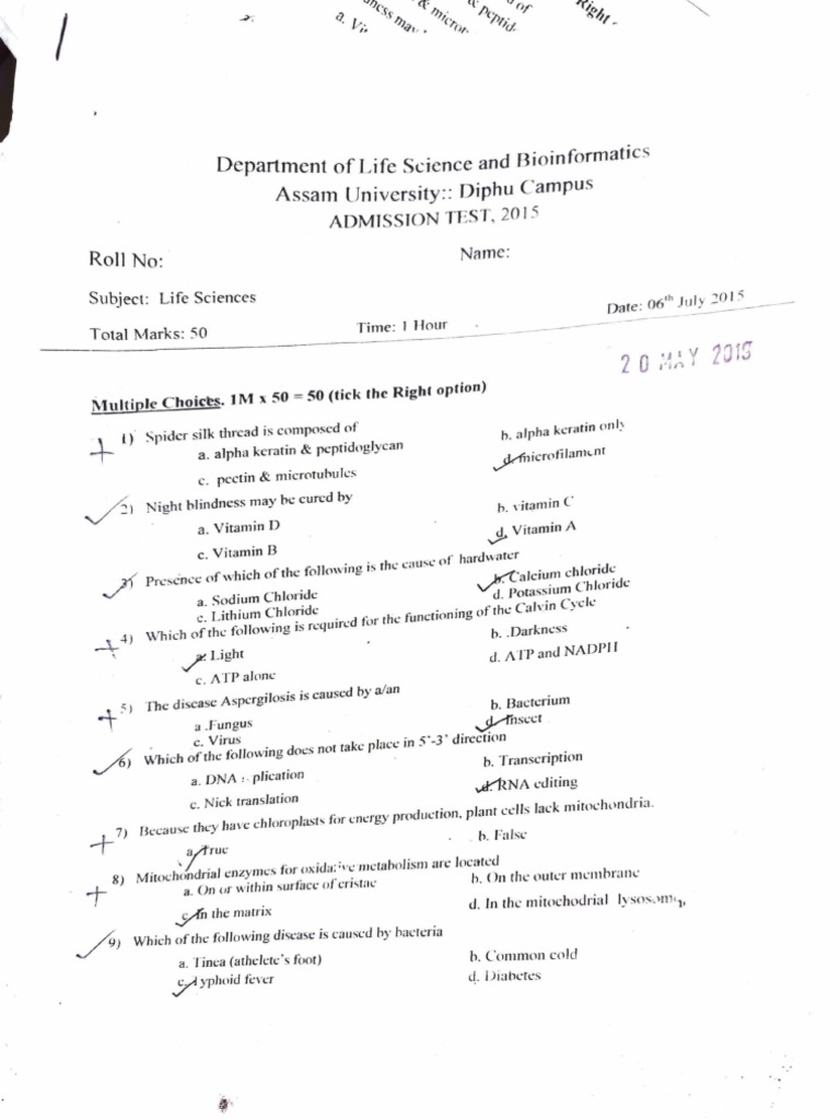 Life Science Entrance Question Paper | PDF