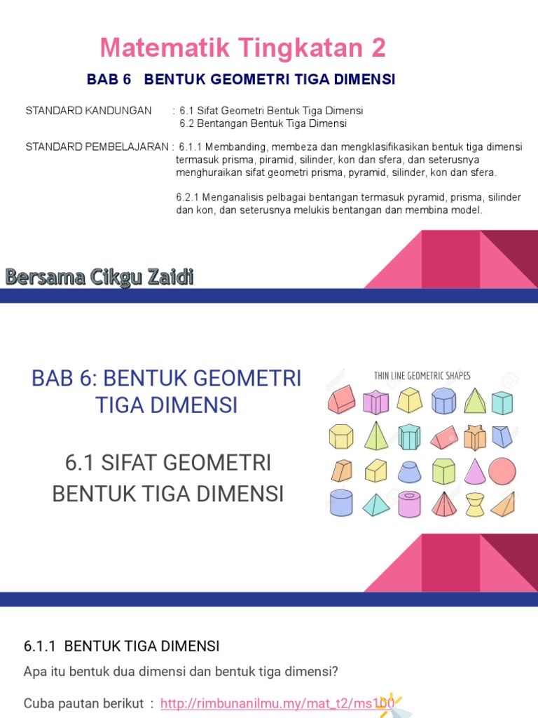 Matematik Tingkatan 2: Bab 6 Bentuk Geometri Tiga Dimensi | PDF ...