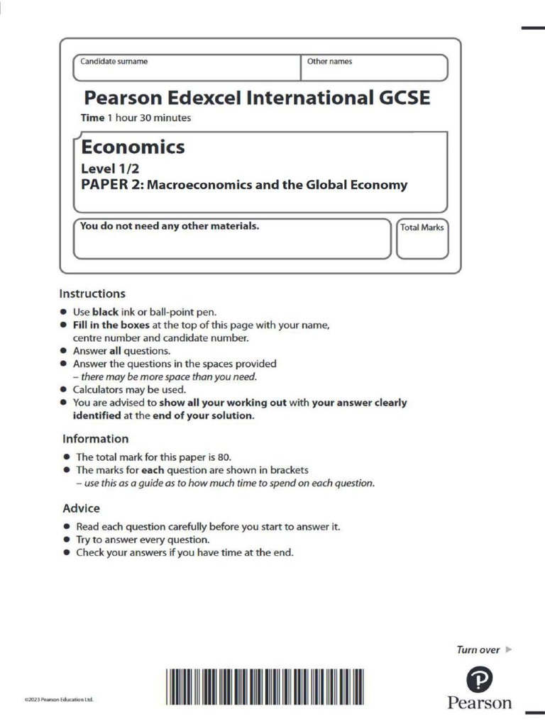 Paper 2 Edexcel Economics IGCSE Mock 03 | PDF | Economic Equilibrium | Economic Surplus