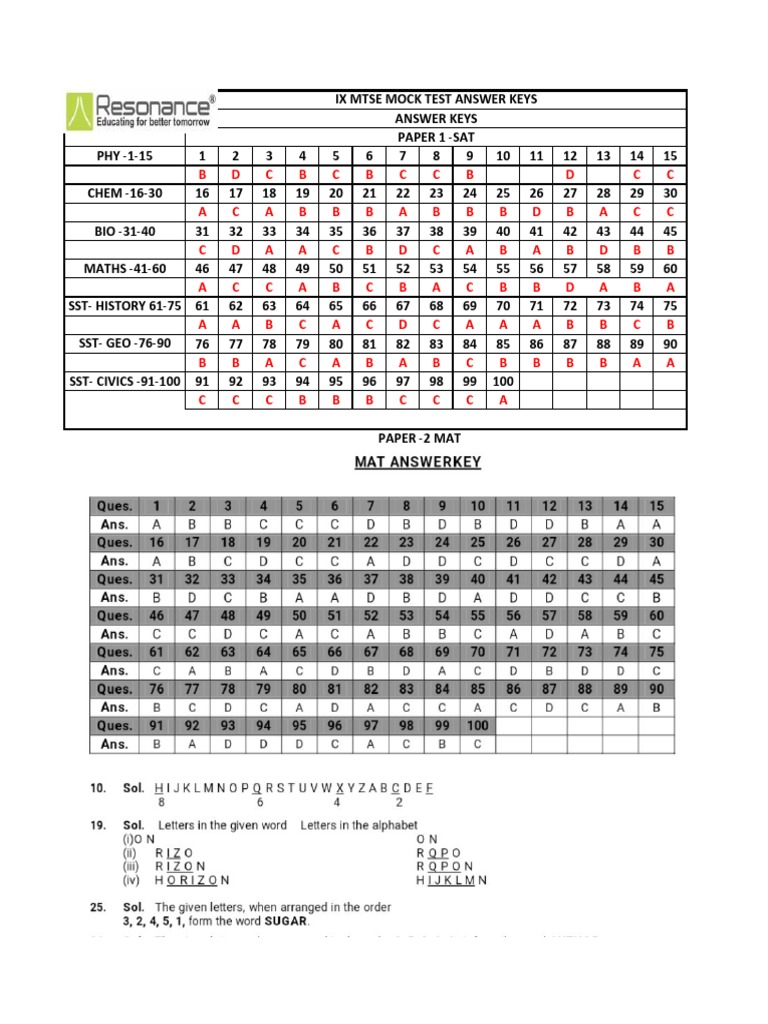 Mtse Ix Answer Keys | PDF