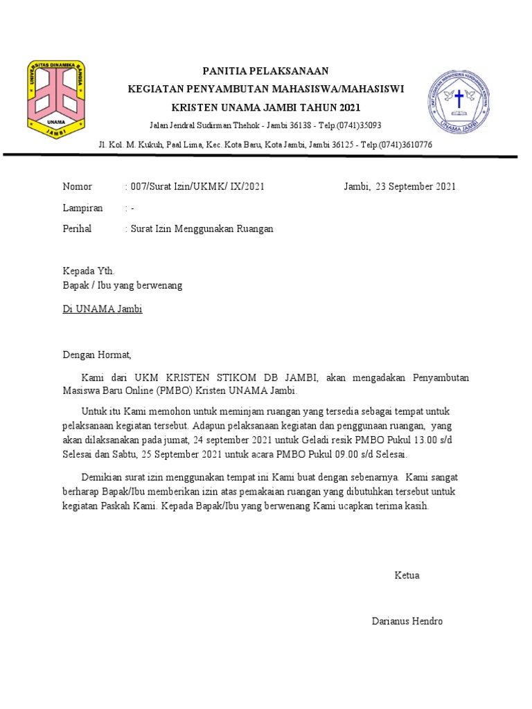 Surat Izin Peminjaman Ruangan | PDF