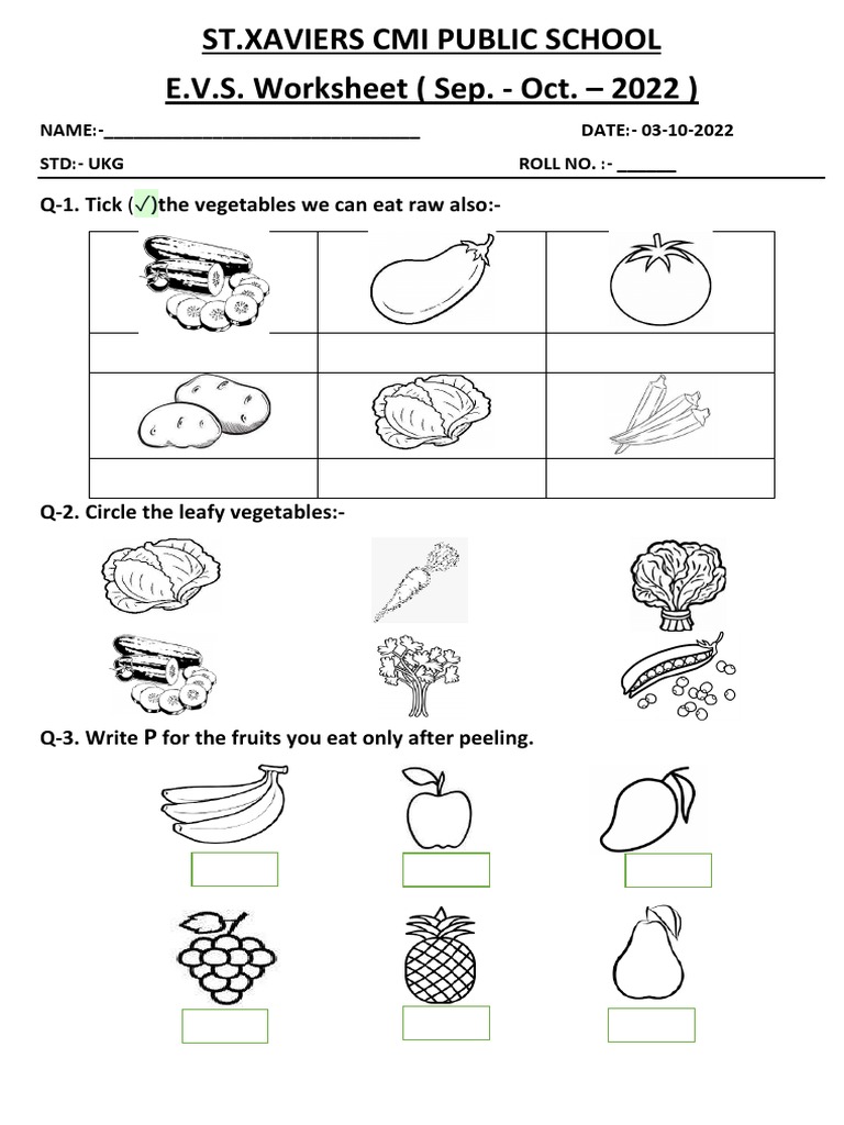 Sep Oct Evs Worksheet Pdf