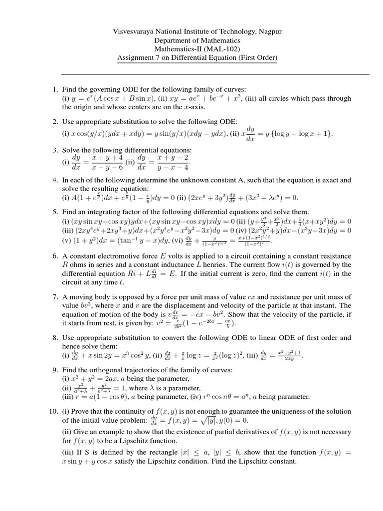 Assignment 7 | PDF | Ordinary Differential Equation | Equations
