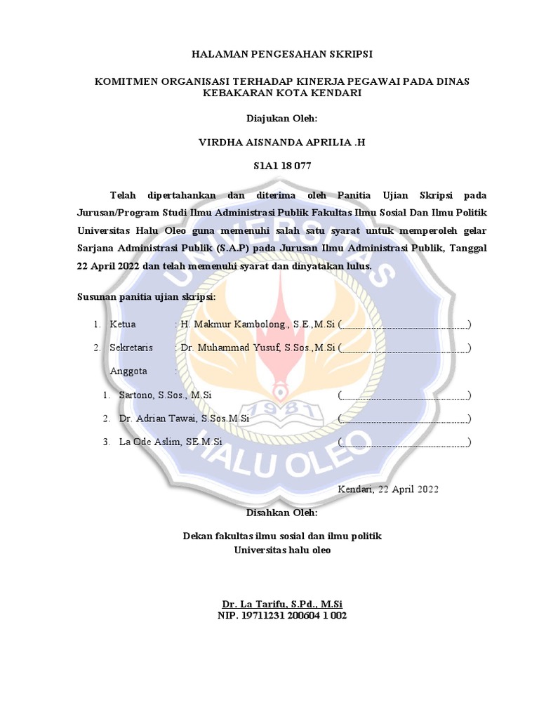 Halaman Pengesahan Skripsi Virdha | PDF