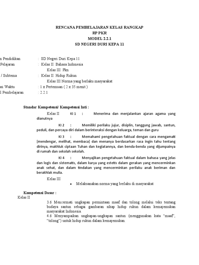 RPP PKR 221 Kls 2 Dan 3 | PDF