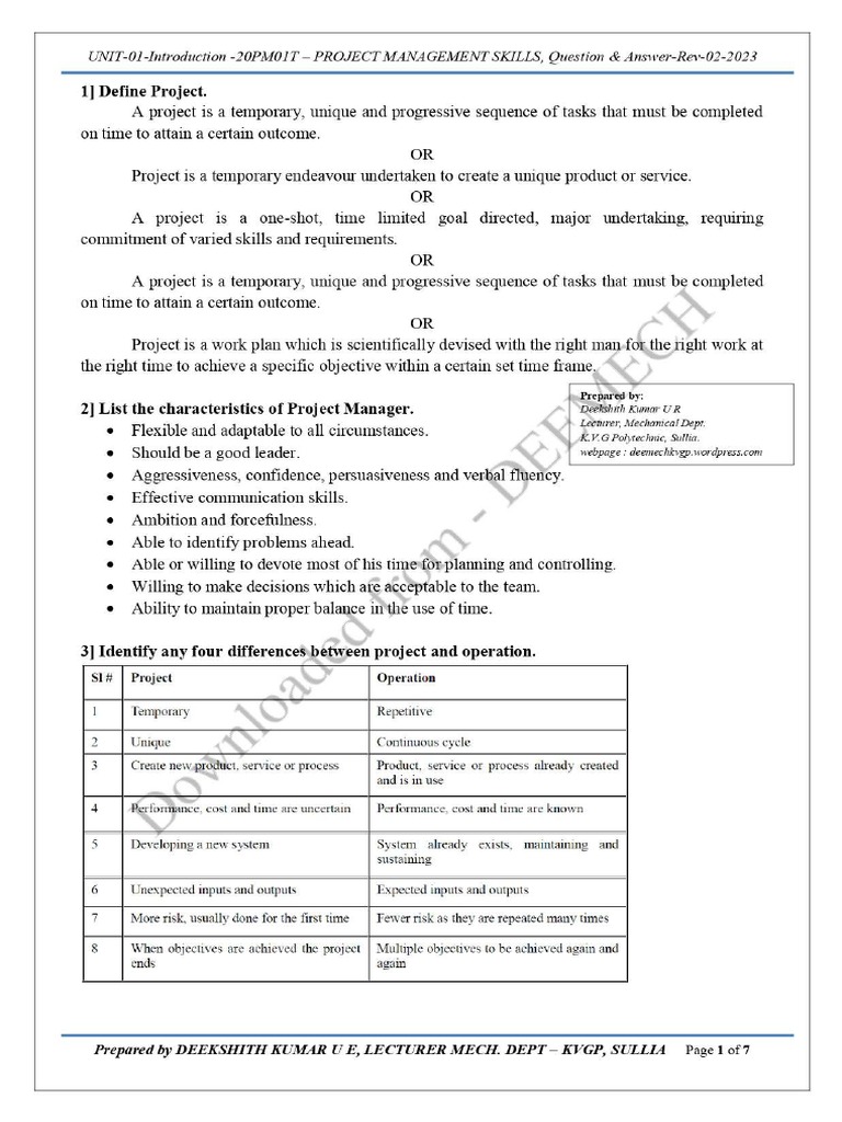 20PM01T - Pms-Q&a-Unit-01-Rev-02-2023 | PDF