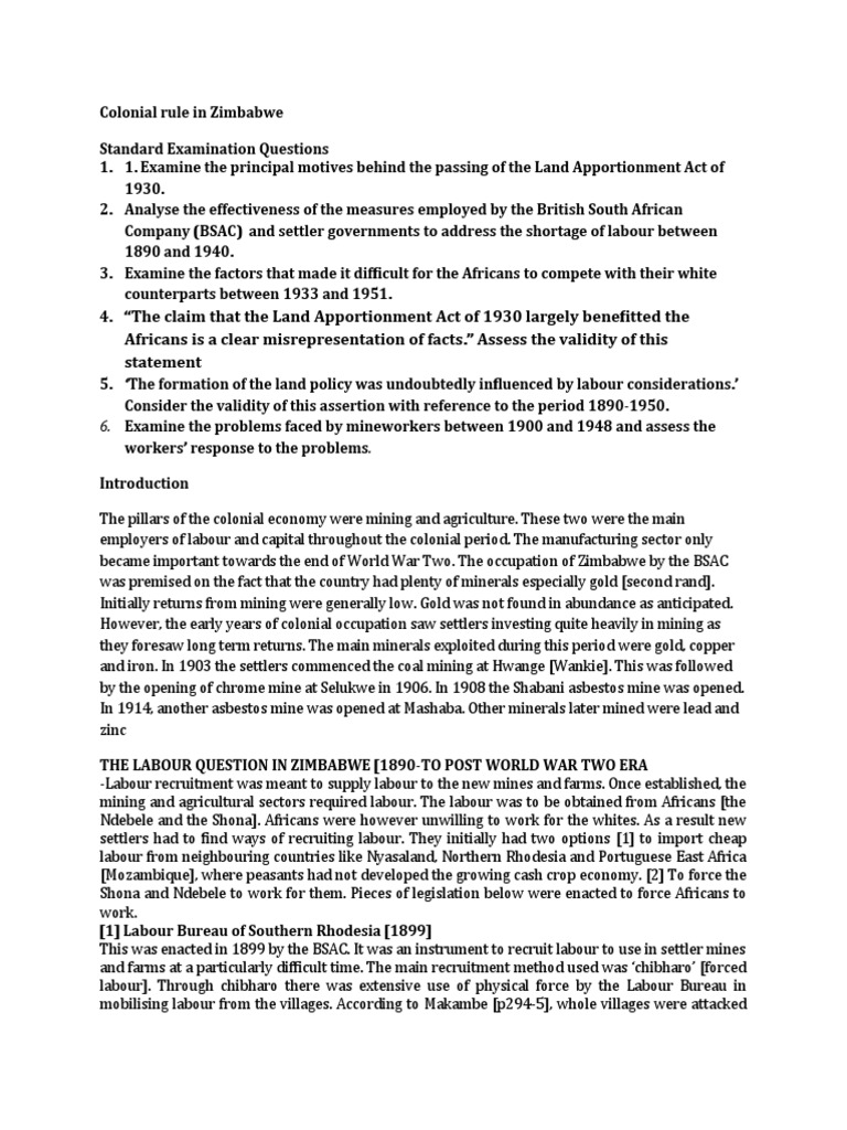 Colonial Rule in Zimbabwe | PDF | Cost Of Living | Zimbabwe