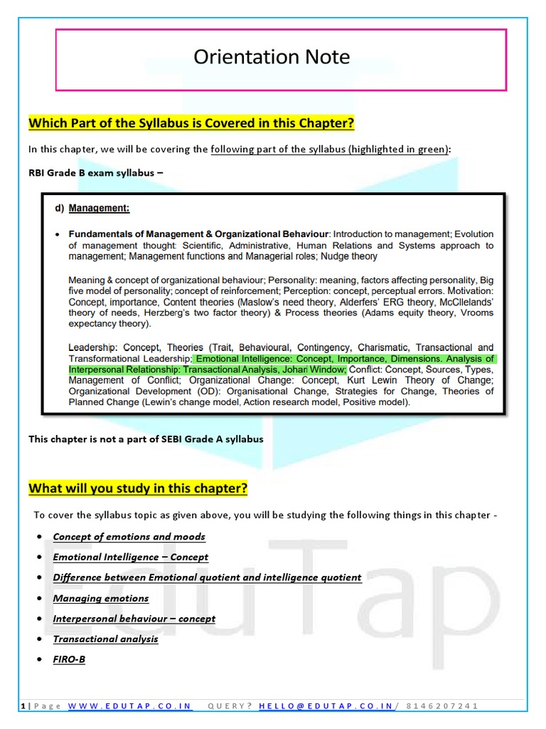 Orientation Note - Emotional Intelligence and Interpersonal Behavior ...
