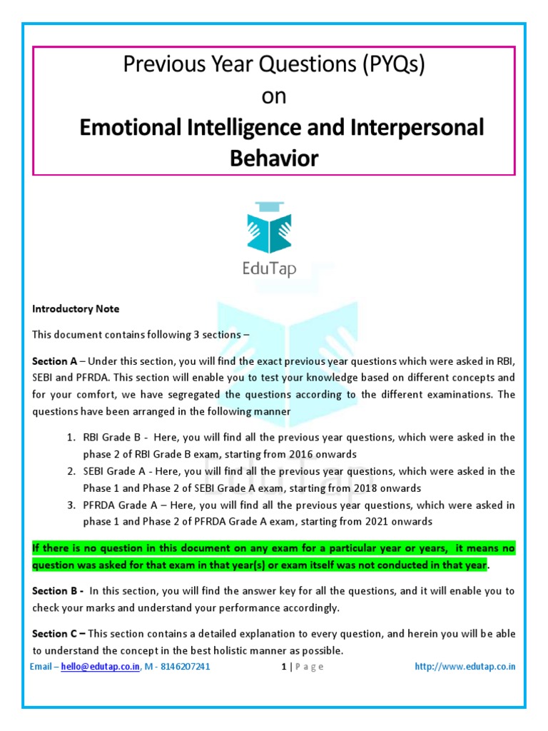 Emotional Intelligence PYQs Guide | PDF | Self-Improvement